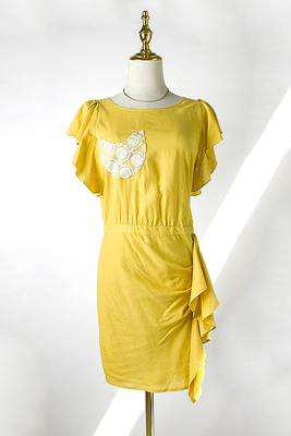 气质彩色纯色短袖收腰修身连衣裙