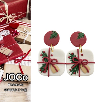 JOCo Fashion｜法式小众设计圣诞礼物软陶耳环手工制作镀金耳针