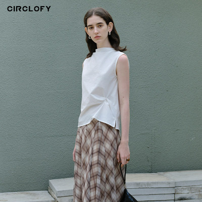 CIRCLOFY瑟夕 法式经典浪漫风时尚褶皱简约休闲半高领无袖衬衫女