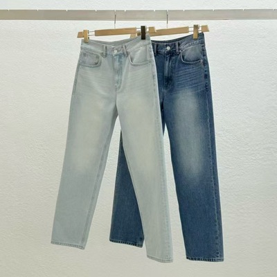 现 26春季新款韩国东大门STATEMENT 百搭休闲水洗磨白显瘦牛仔裤