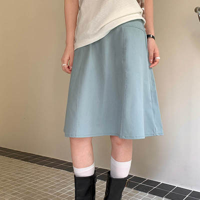 韩版高级you think夏季韩系通勤百搭高腰A字休闲半身裙女2762棉2