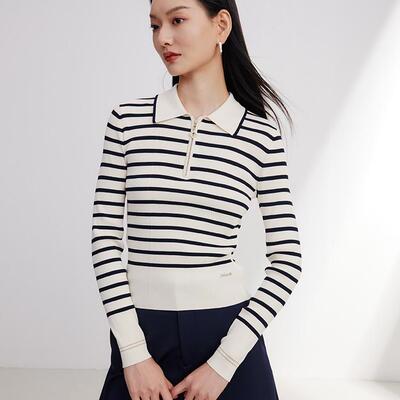 EP春季新品POLO领修身撞色条纹针织衫毛衣EGJPA9530A-1699