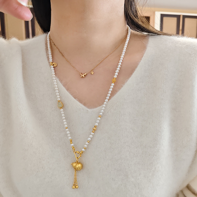 天然淡水珍珠万能链 可拆卸项链 新中式毛衣链搭配配黄金吊坠女