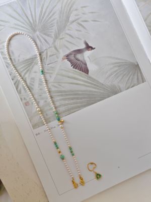 天然淡水珍珠绿松石项链挂吊坠万能链施家珍珠吊坠配绳配双挂链女