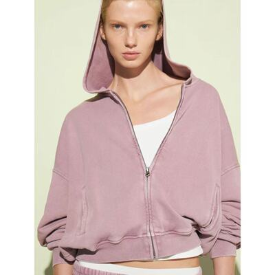 100棉重工水洗休闲连帽拉链卫衣