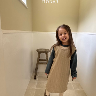 韩国童装RODAJ格子系带连衣裙