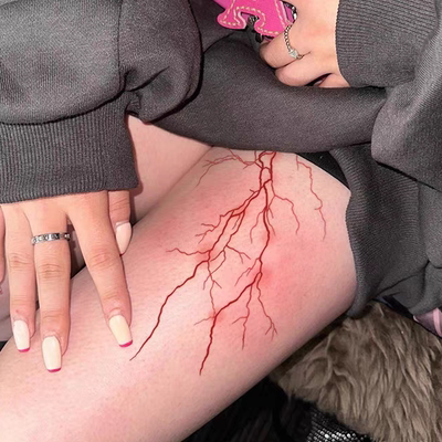 个性病态伤痕纹身贴手臂锁骨大腿脖子女防水万圣节仿真刺青贴纸