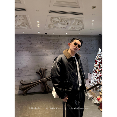 GAHKSTUDIO 25秋冬新款羊羔毛绒领 羽绒服飞行夹克 万年款百搭