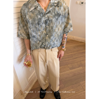 老钱度假沙漠幻影色条纹复古西裤