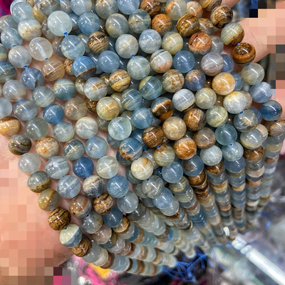 DIY天然蓝方解石圆珠水晶方解石散珠手链项链半宝石diy饰品配件