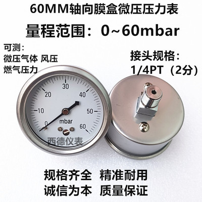 60MM轴向0－60mbar压力表