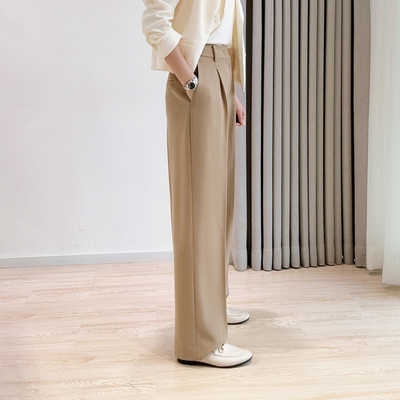 高质价比 厂家让利 中高腰直筒长裤卡其色西裤女秋新款