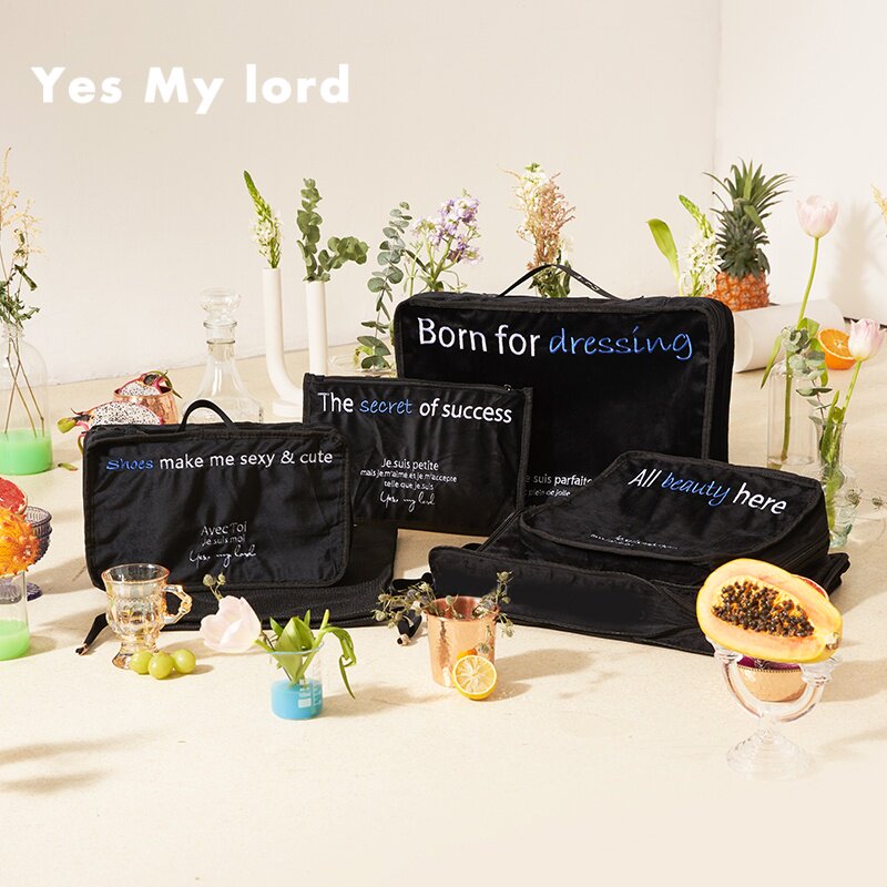YesMyLord旅行收纳袋套装衣物整理旅游出差行李箱黑丝绒原创小众