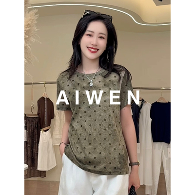 【AIWEN艾芠】夏季新款圆领时尚波点短袖T恤气质上衣女ZNY-X60427