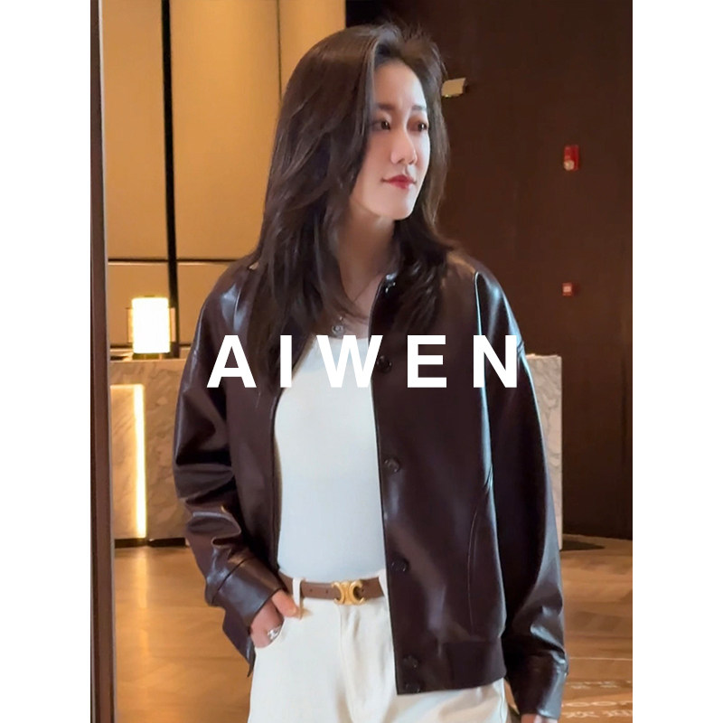 【AIWEN/艾芠】英国进口绵羊皮软糯质感真皮外套女JP-C60083