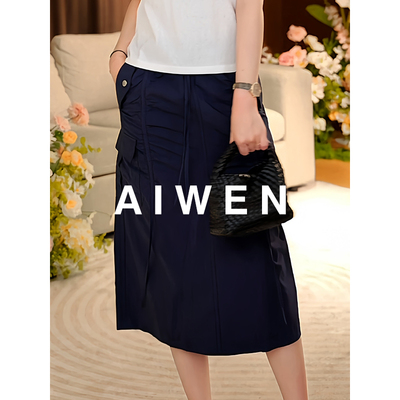 【AIWEN艾芠】夏季新款松紧腰绑带褶皱工装半身裙ZNY-X60405