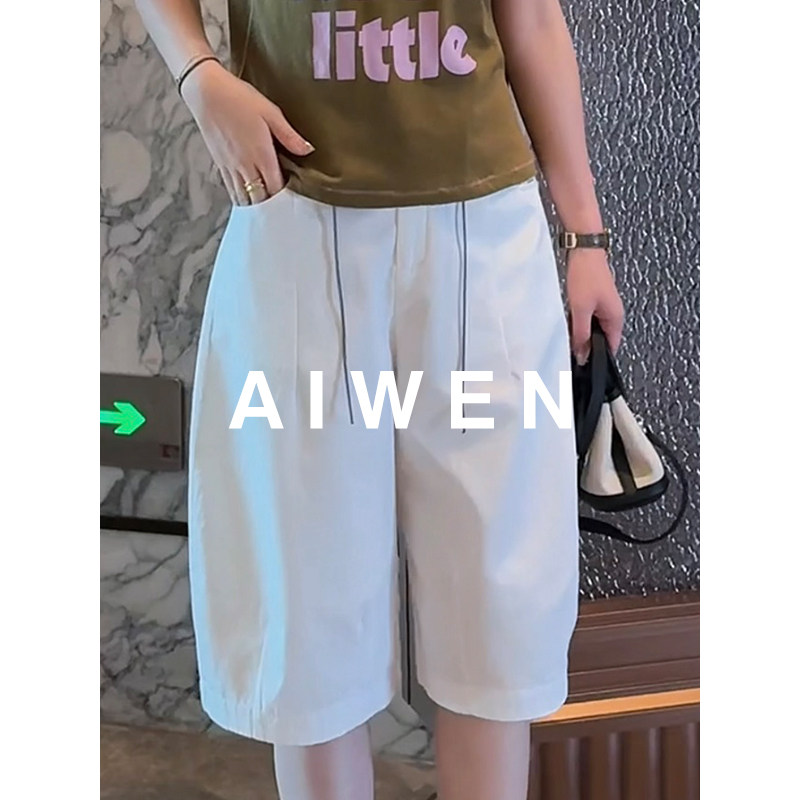 【AIWEN艾芠】夏季新款高腰抽绳显瘦宽松含亚麻休闲裤TLD-X60429