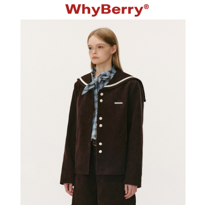 WhyBerry 25AW“草莓航海家”海军领灯芯绒外套复古宽松秋季上衣