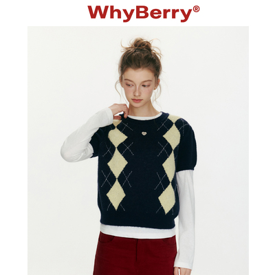 WhyBerry 26SS“暮色花信”学院风菱格针织上衣早春新款短袖t恤女