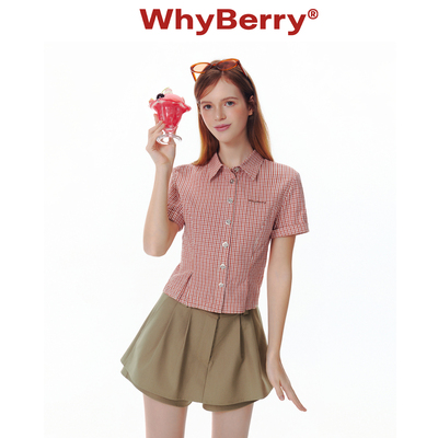 WhyBerry 25SS“夏的际遇”红色格纹简约衬衫微修身衬衣女2025新