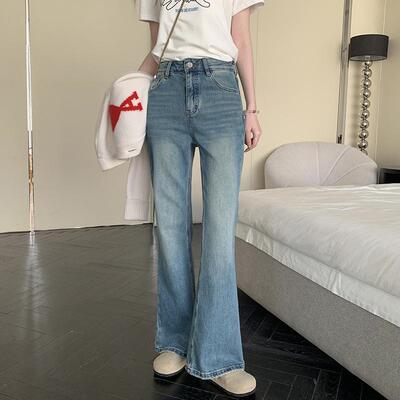 2025春秋复古蓝高腰微喇牛仔长裤