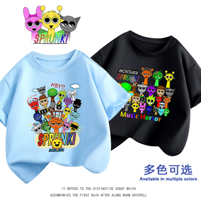 夏装儿童短袖t恤节奏盒子西蒙奥伦衣服纯棉男女童卡通童装Sprunki