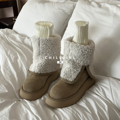 CHILIGIRL羊羔绒加绒保暖雪地靴