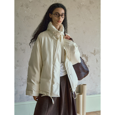 ELEI设计师品牌 25冬 飘带90白鸭绒中空纱廓形工装风羽绒服外套女