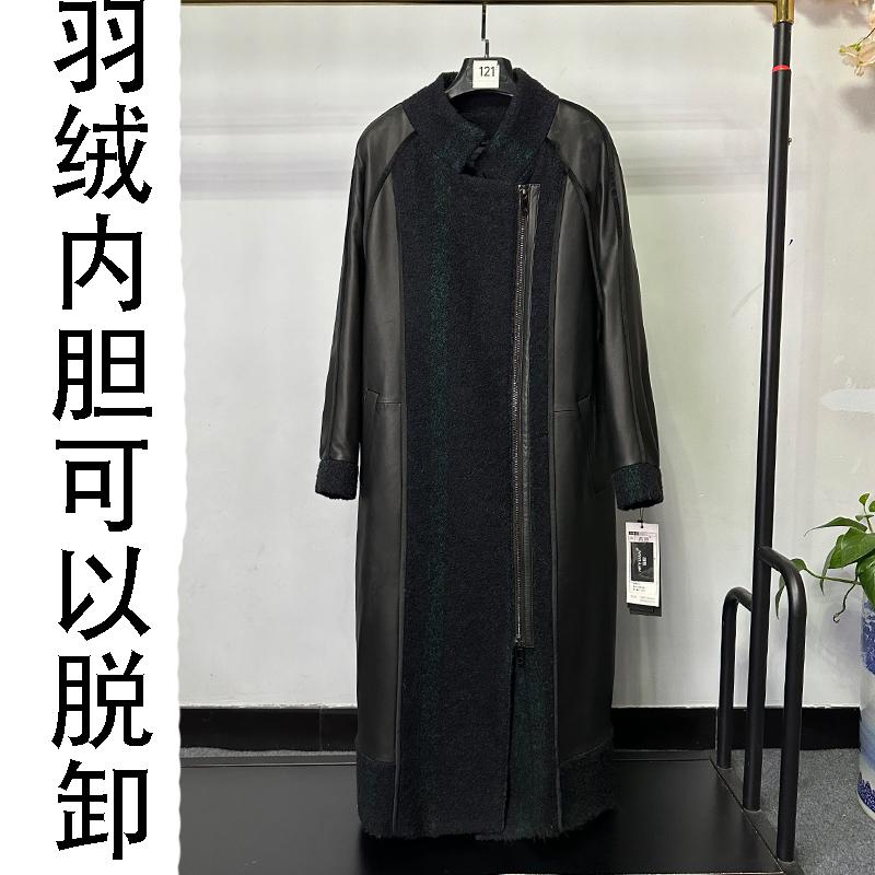 特价商场撤柜断码毛呢冬季女绵羊皮皮羽绒内胆可脱卸加长款外套
