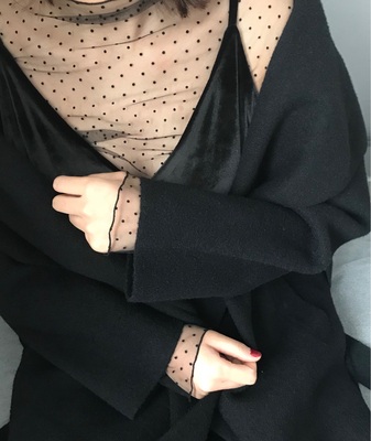 时光自制一款黑色点点打底网纱