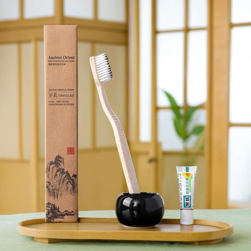 高档一次性洗漱用品梳子拖鞋套包尚山水牛皮纸盒