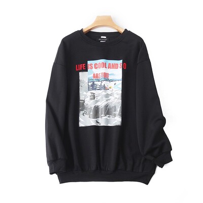 外贸印花加绒卫衣男女宽松打底