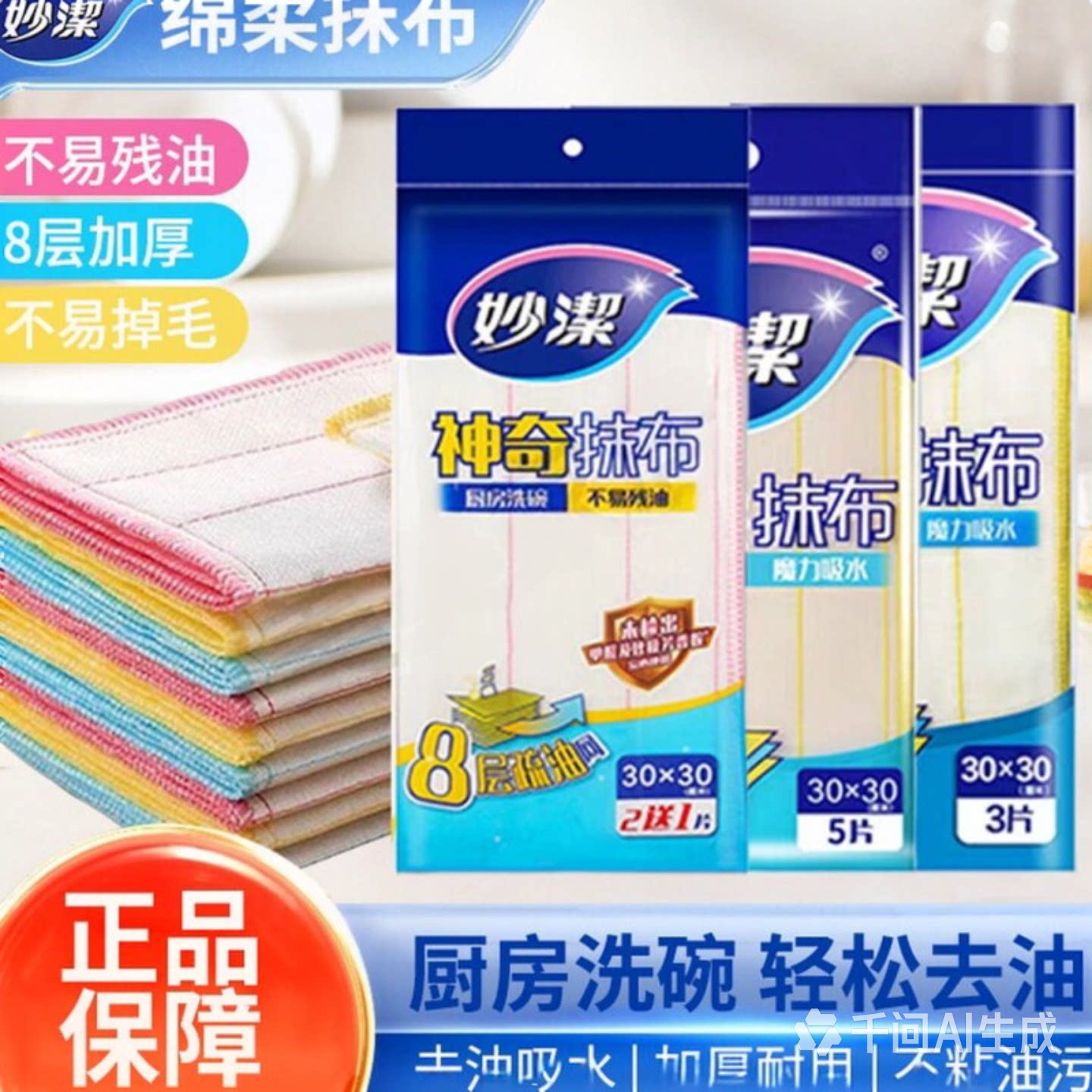 妙洁洗碗布家用抹布厨房专用去油清洁抗菌吸水不掉毛神奇魔力毛巾