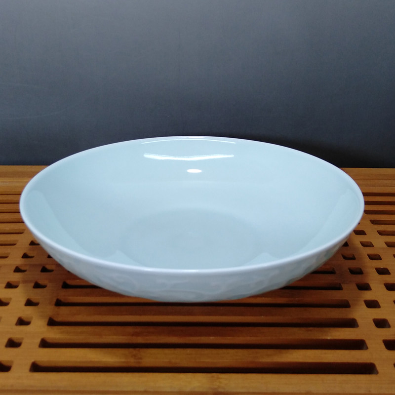 景德镇青白瓷平底风8窝盘子圆形家用活动深饭碗佛堂供佛餐具菜盘