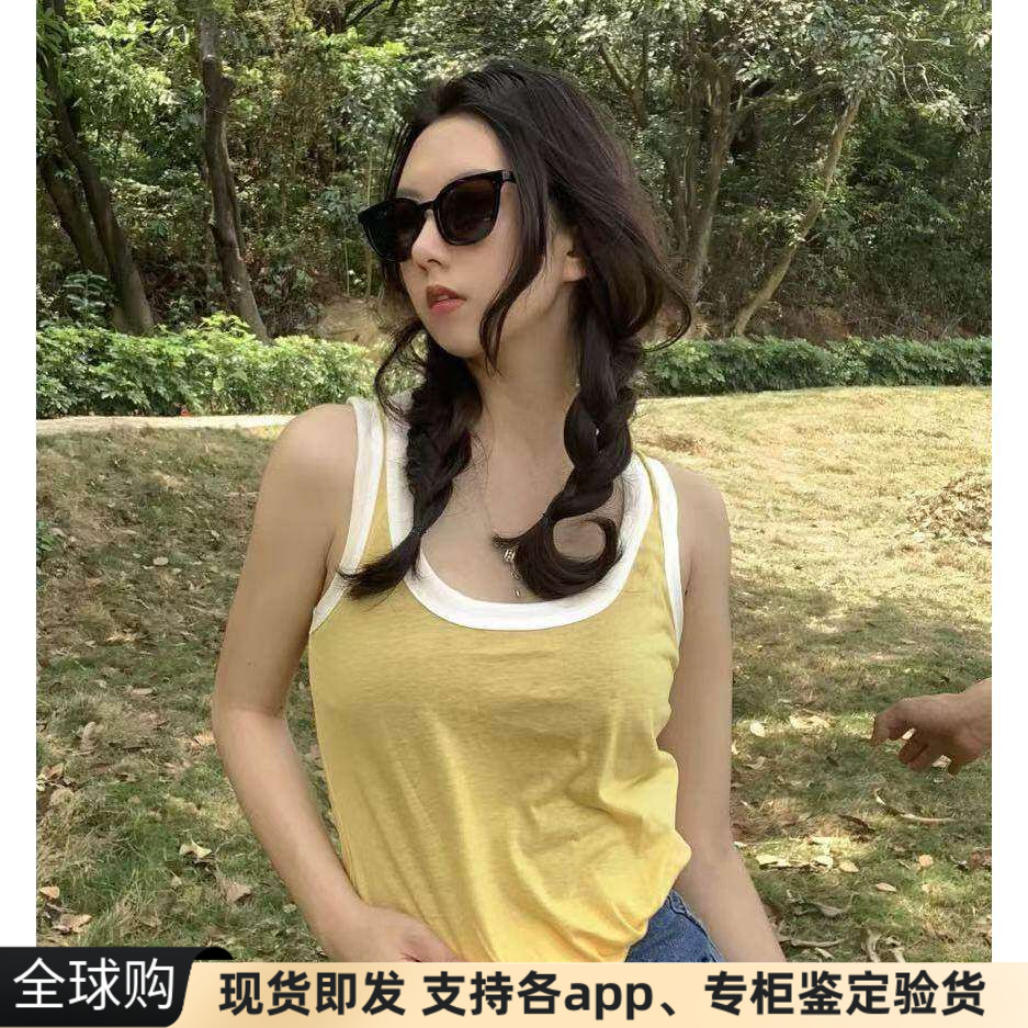 现货美国AA风camp collection滚边拼色宽松休闲纯棉运动背心女夏