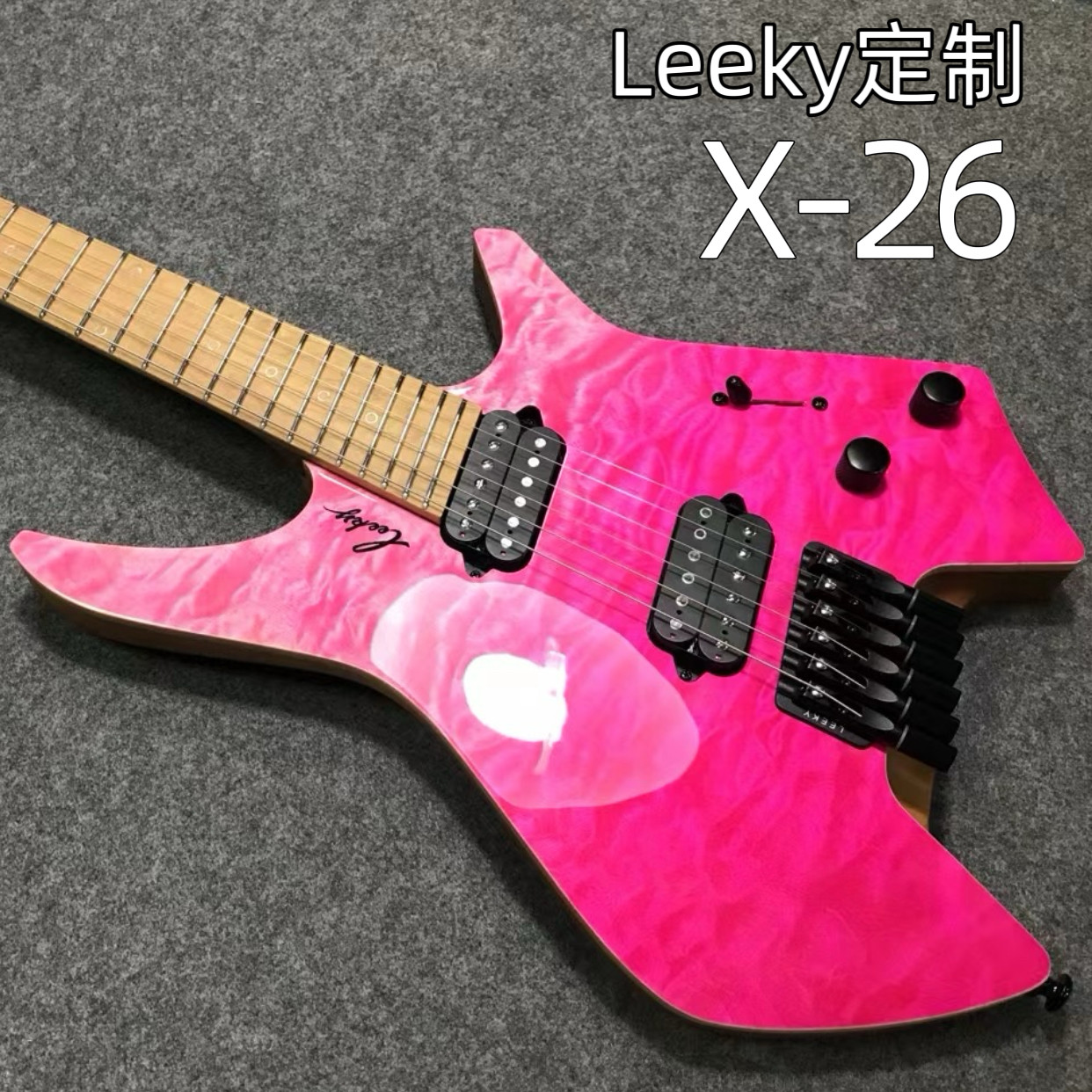 Leeky x26无头电吉他定制樱花粉无头电吉他_虎窝淘