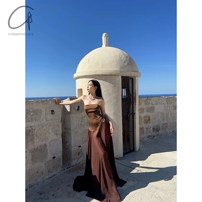 PengTai  无肩带褶皱长连衣裙