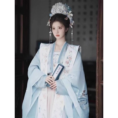 原创宋制汉服女鼓古装大袖衫霞帔齐腰襦裙仙气飘飘古风套装夏短袖