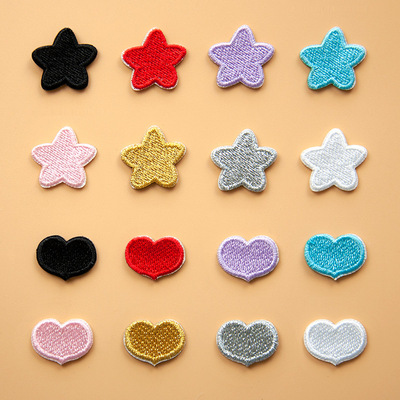 萌物心形心心3M自粘布标迷你小星星爱心布贴刺绣布贴补丁贴刺绣贴
