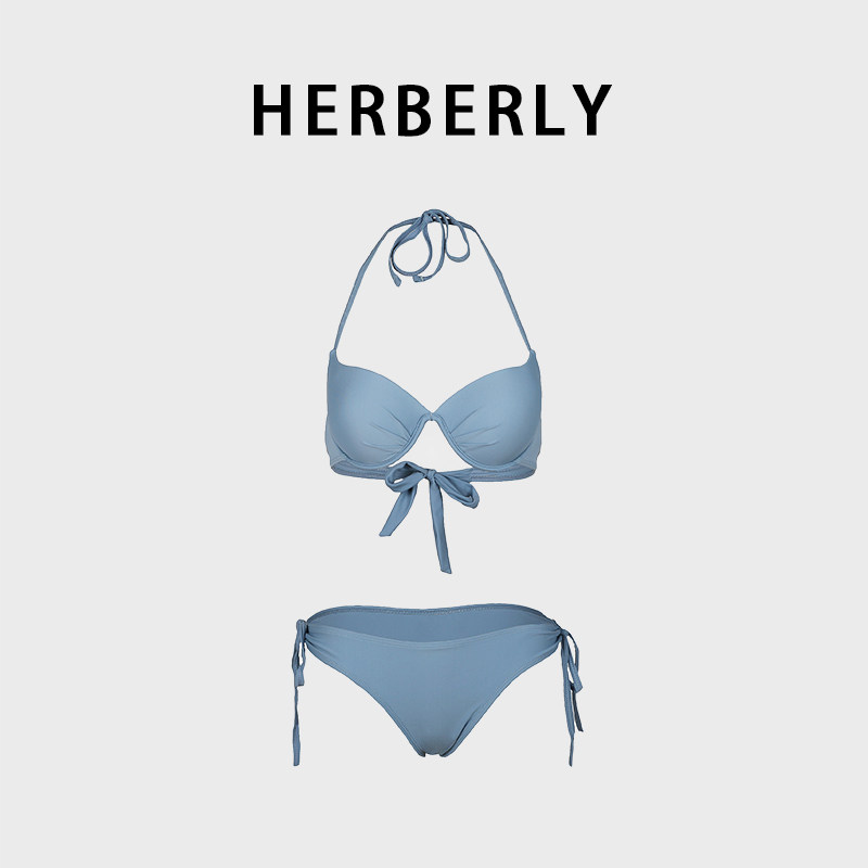 HERBERRY泳装爆款钢托小胸聚拢性感三点式比基尼温泉度假分体泳衣
