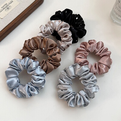 韩系慵懒风缎面烫钻小肠发圈女