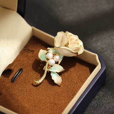 复古优雅珐琅滴油玫瑰花胸针