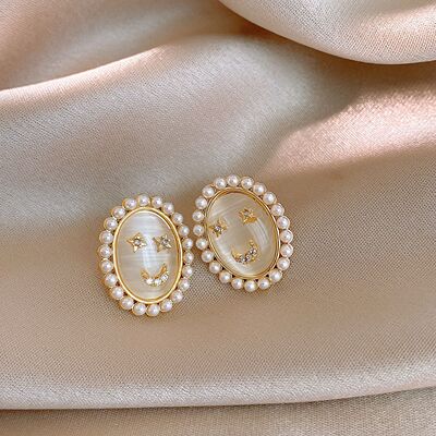 锆石猫眼石珍珠耳环轻奢感耳钉