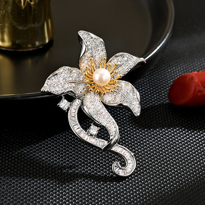 奢华满钻花朵胸针高端胸花百合花