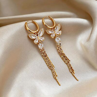 锆石蝴蝶流苏耳环轻奢感耳扣