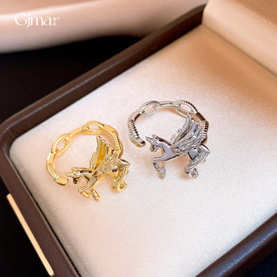 欧美简约几何本命年小马开口戒指