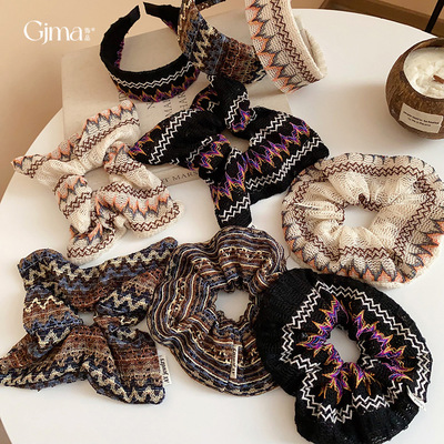 秋冬复古棉绳针织花纹发圈