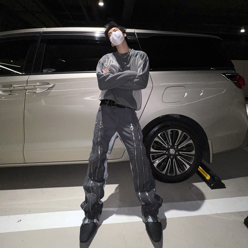 CHAUNK archive撞色拉链调节阔腿造型国潮休闲裤男新品包邮BLCG秋_虎窝淘