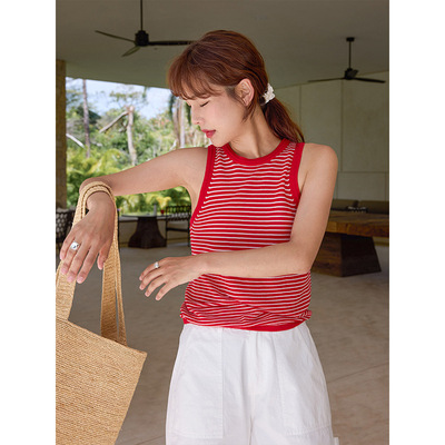 时AG 夏焕新 【海岸条纹】韩系慵懒松弛感多色条纹针织背心 00911