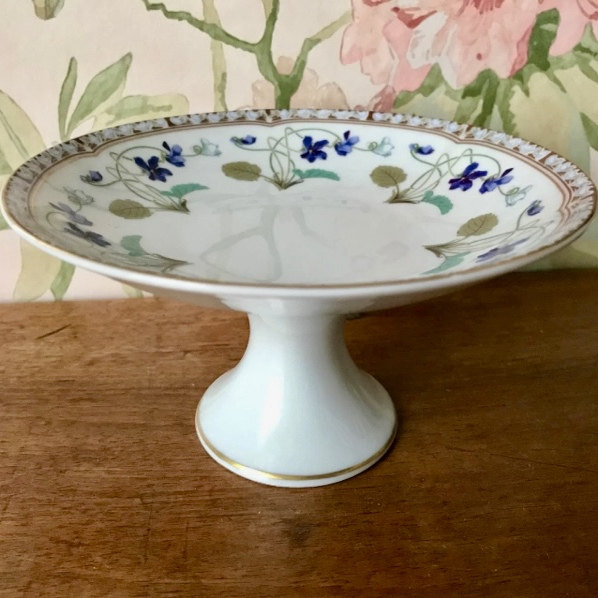 中古款法国名瓷Haviland/哈维兰法式复古高脚小点盘 高级INS风